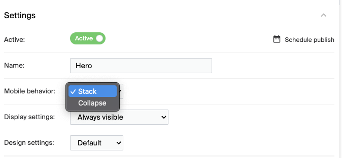 Content Blocks settings options